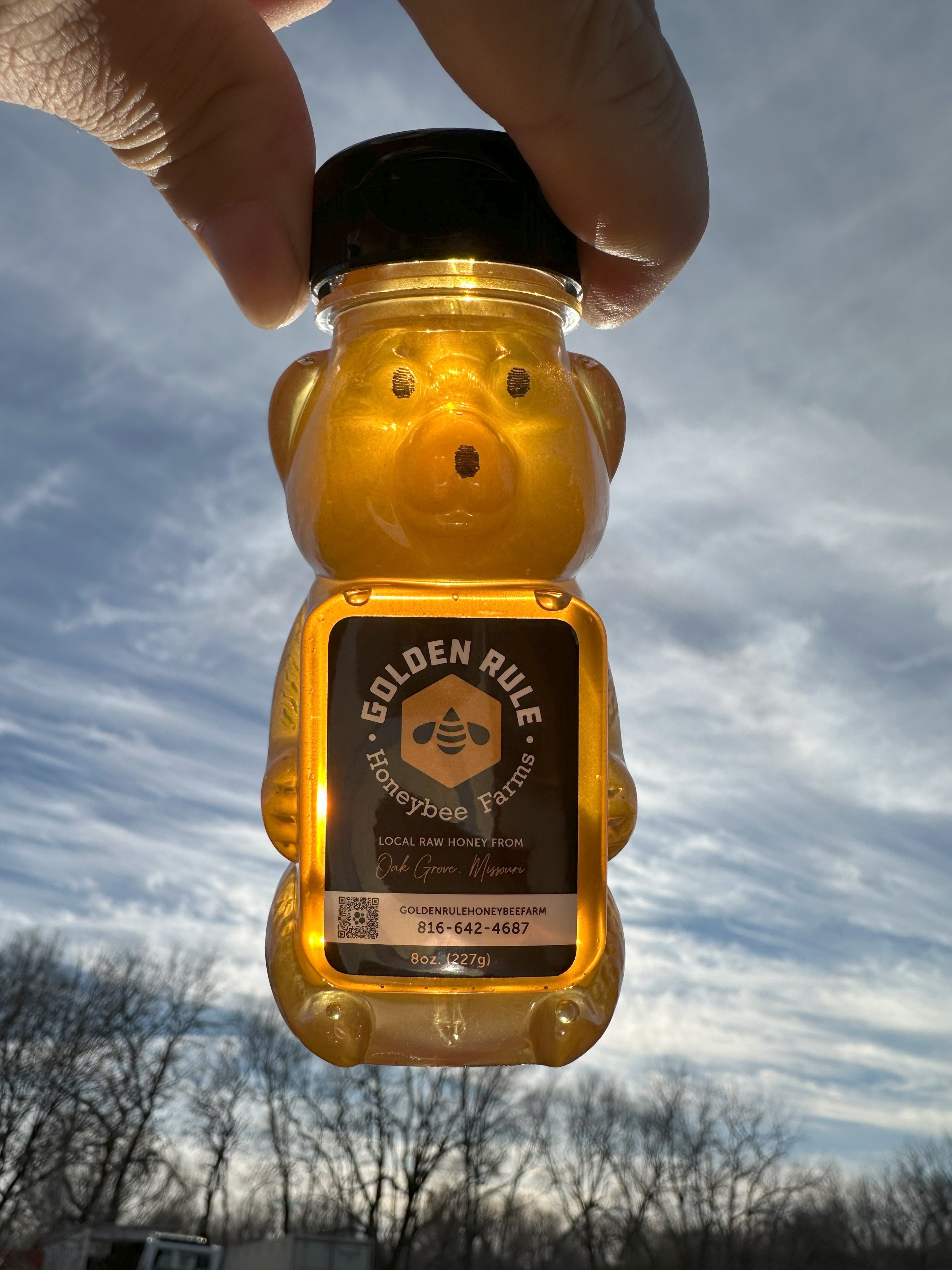 8oz Honey Bear of Local Raw Honey | Golden Rule Honeybee Farm